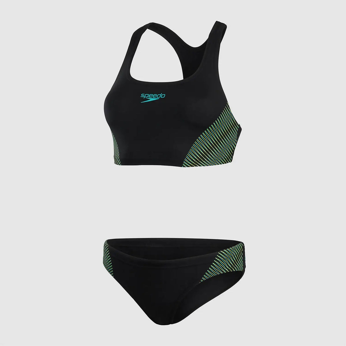 Buy SPEEDO Women's Placement 2 Piece - Black/Tile/Atomic Lime ...